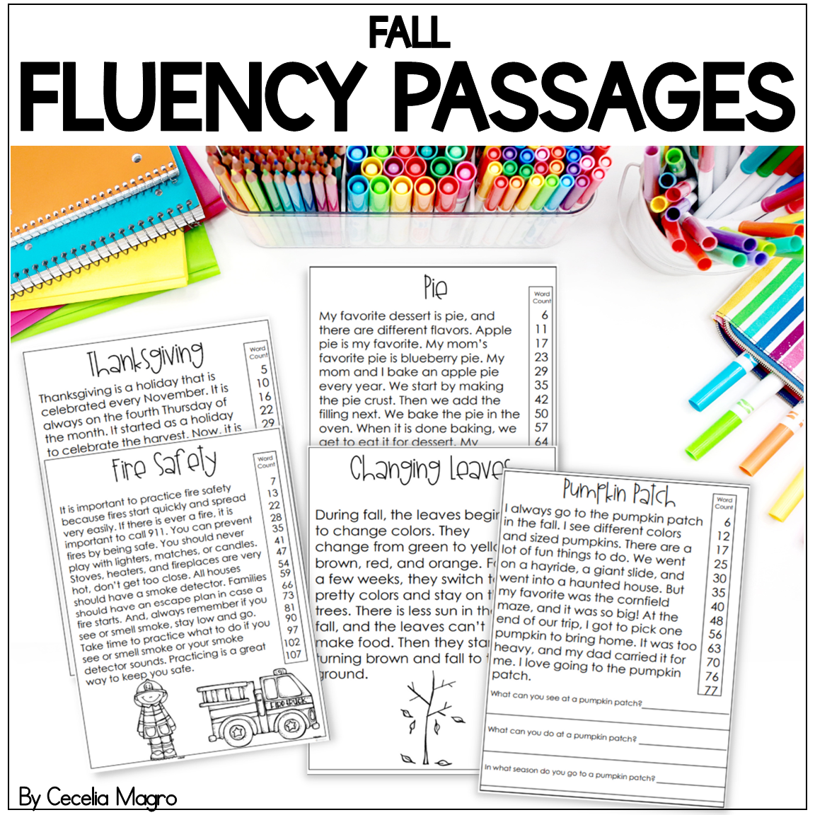 Fall Reading Fluency Passages and Comprehension Questions Digital and ...