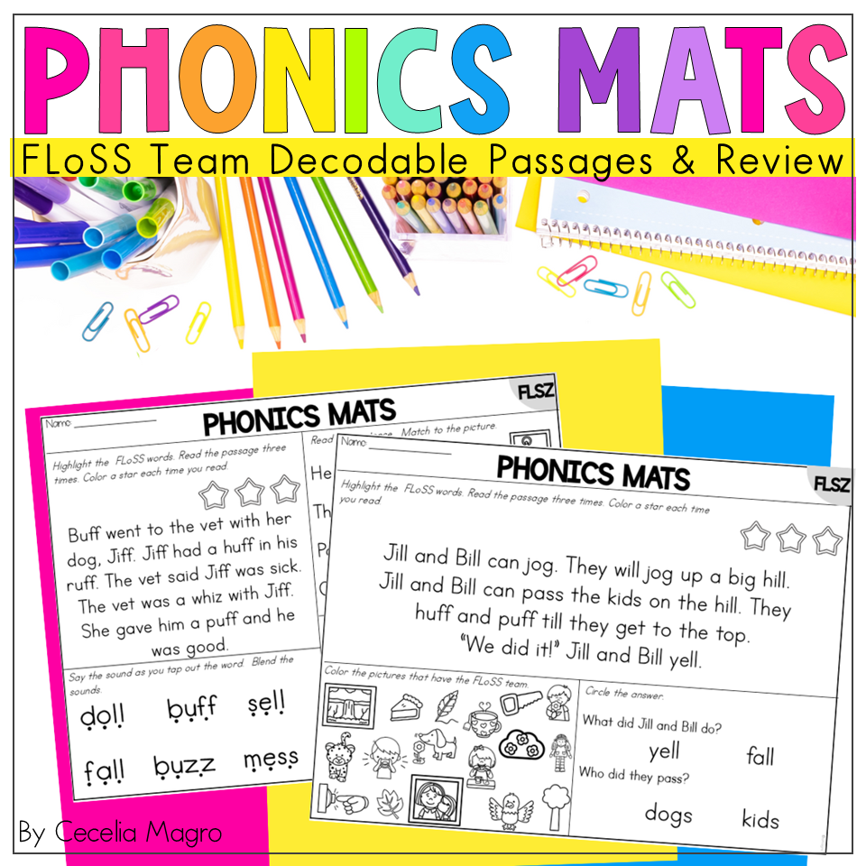 Fun Phonics Mats FLoSS Rule Decodable Passages - I Love 1st Grade