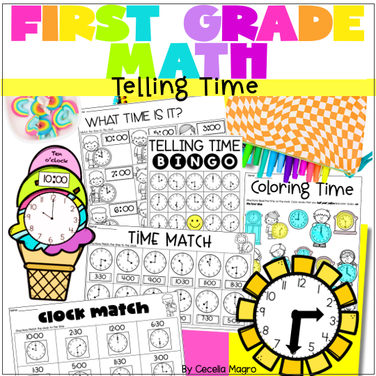 1st Grade Math Telling Time Worksheets Time to the Hour & Half Hour - I ...